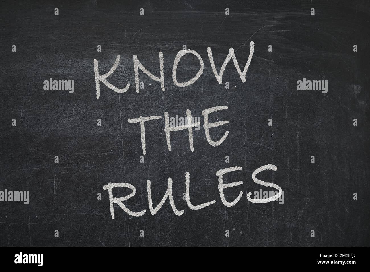 Phrase Know the rules written on chalkboard Stock Photo - Alamy
