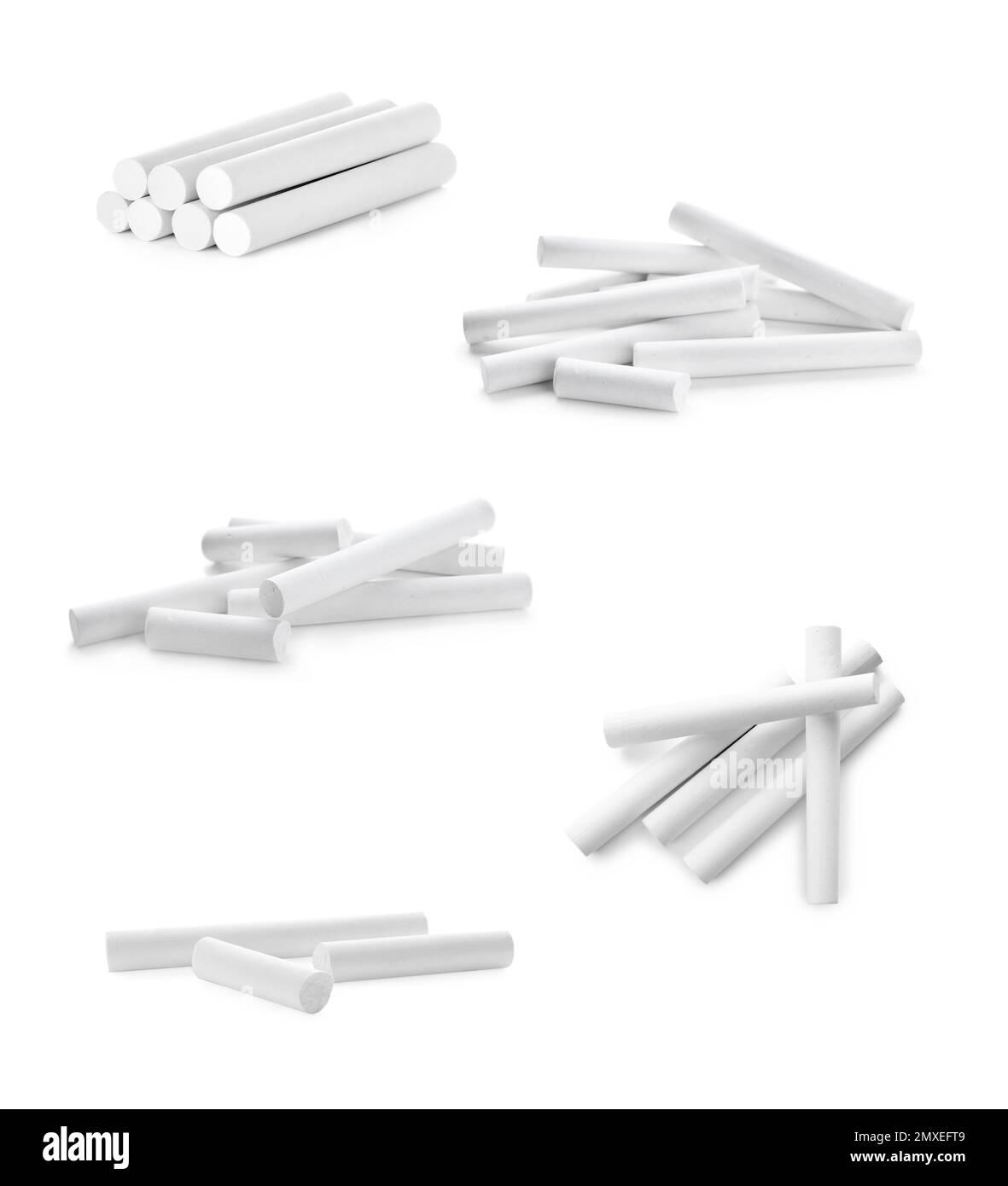 Set with pieces of chalk on white background Stock Photo - Alamy
