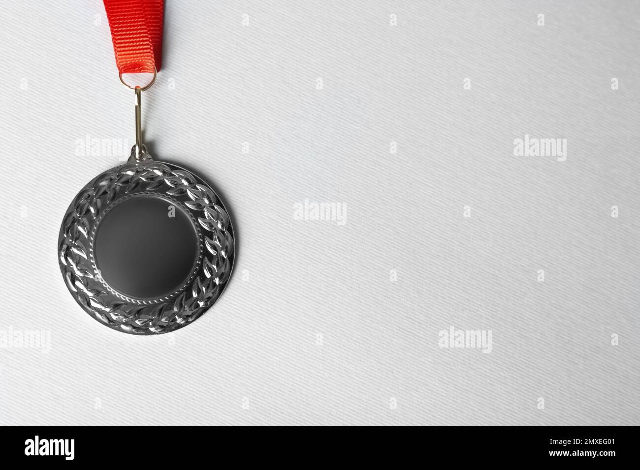 Silver medal on white background, top view. Space for design Stock ...