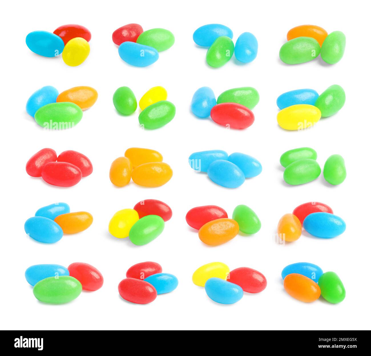 Set with delicious color jelly beans on white background Stock Photo ...