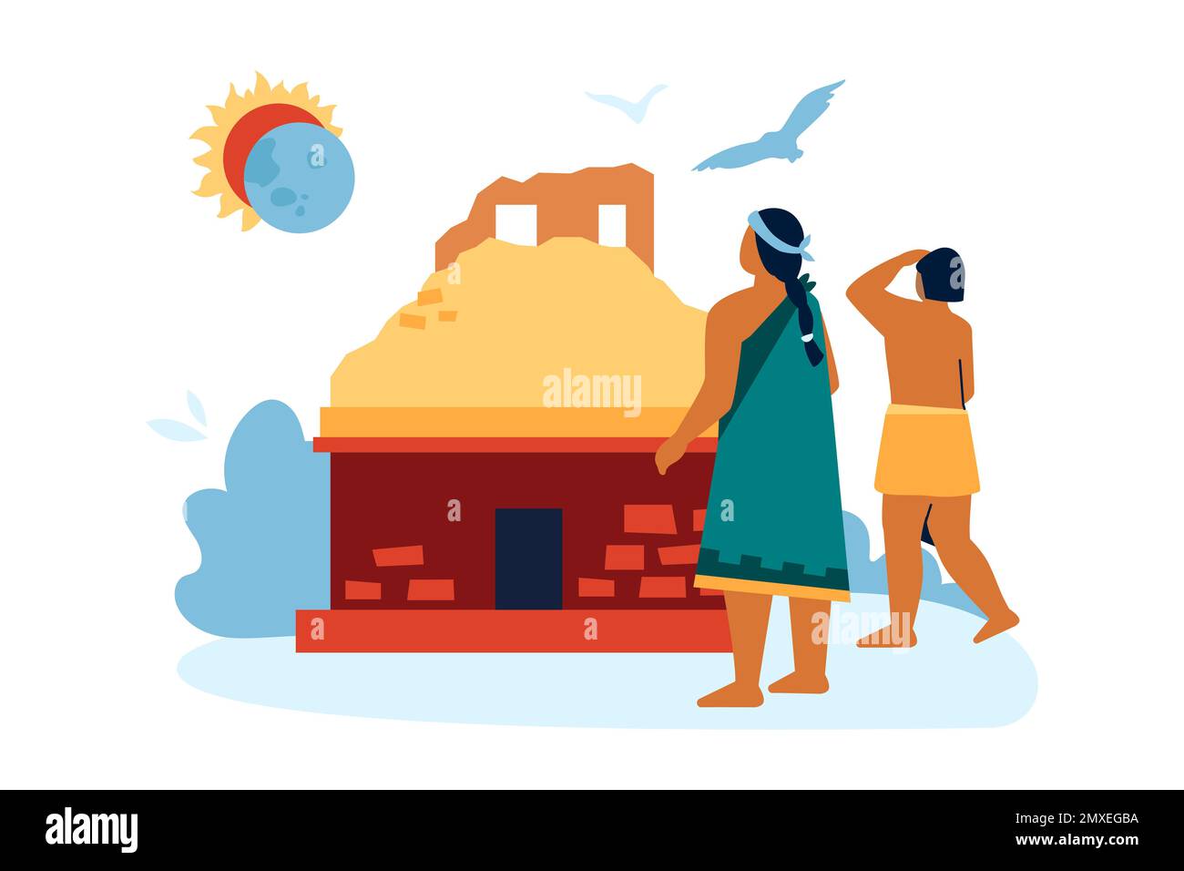 Watching solar eclipse - modern colored vector illustration Stock ...