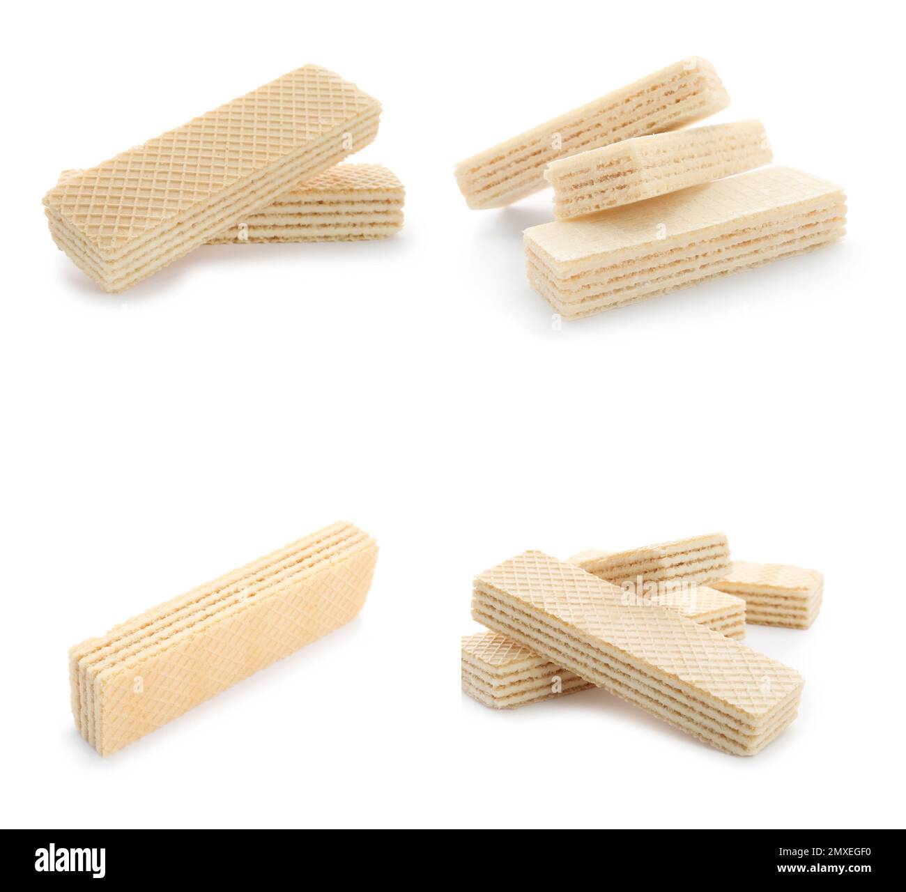 Set of delicious vanilla wafers on white background. Sweet food Stock ...