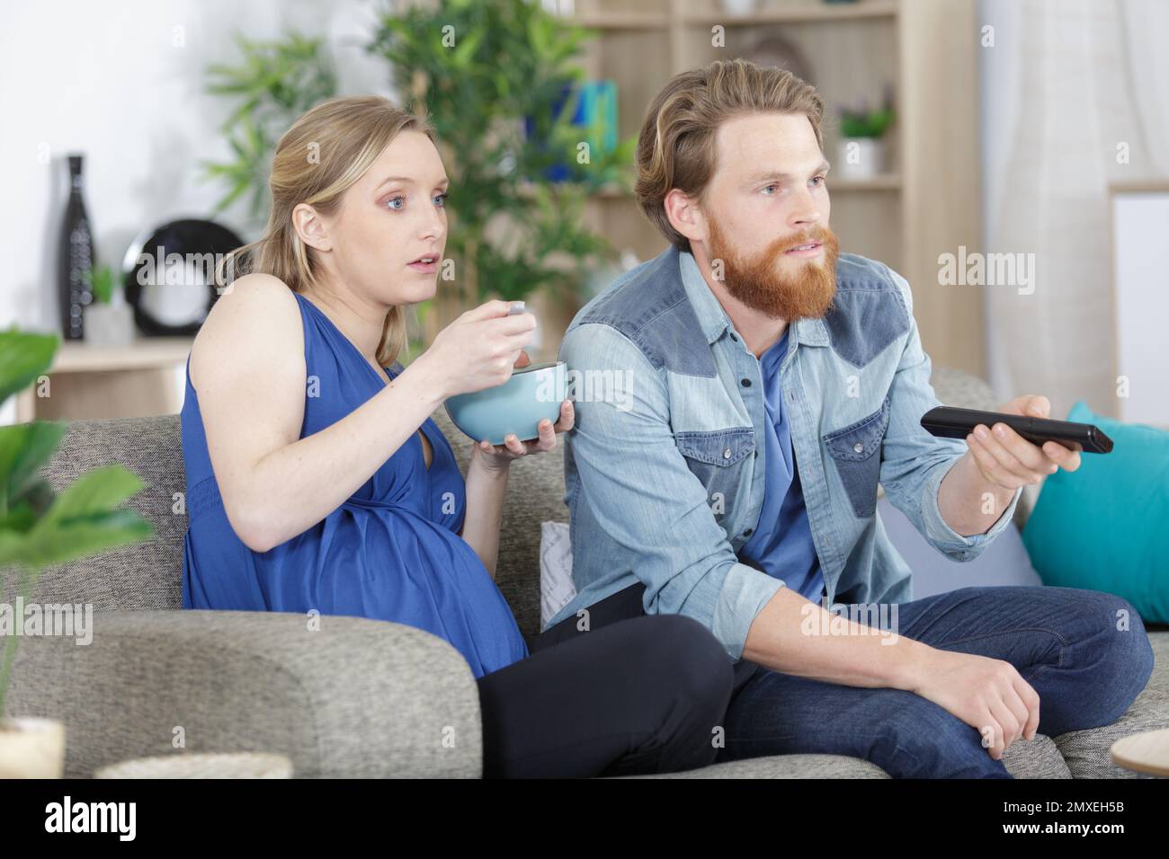 Tv scared male couple hi-res stock photography and images - Alamy
