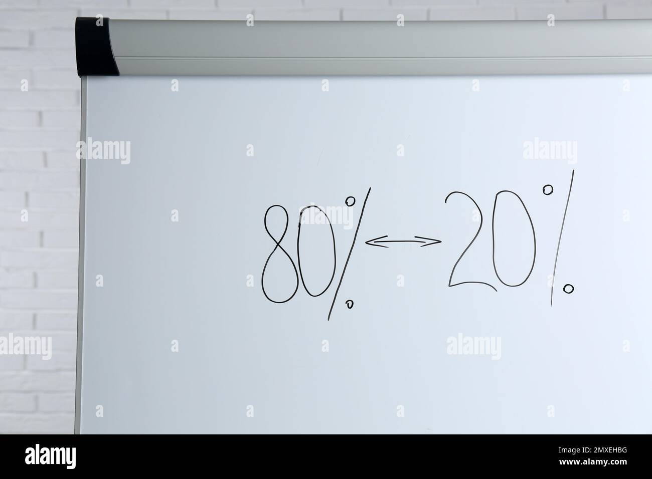 Flip chart board with 80/20 rule representation, closeup, closeup ...