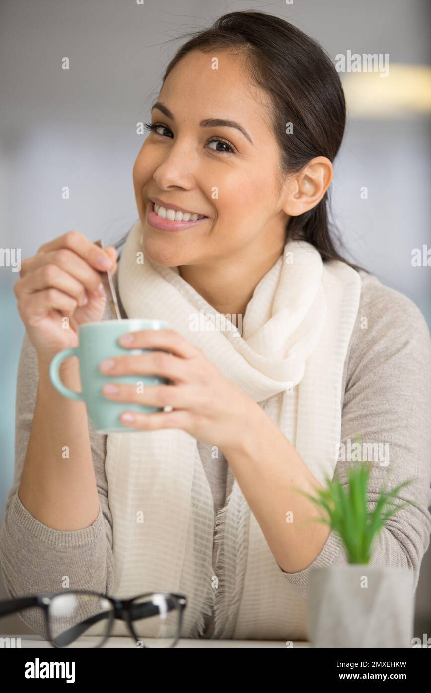 gorgeous lady drinking coffee happy Stock Photo - Alamy