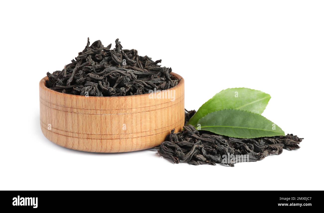 Dry and fresh tea leaves isolated on white Stock Photo - Alamy