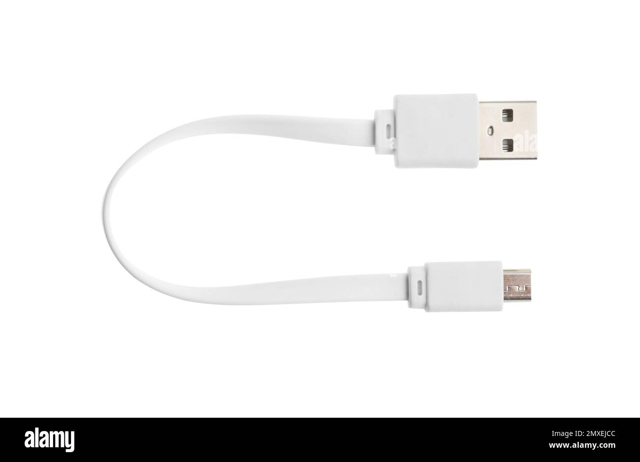 USB charge cable isolated on white, top view. Modern technology Stock ...