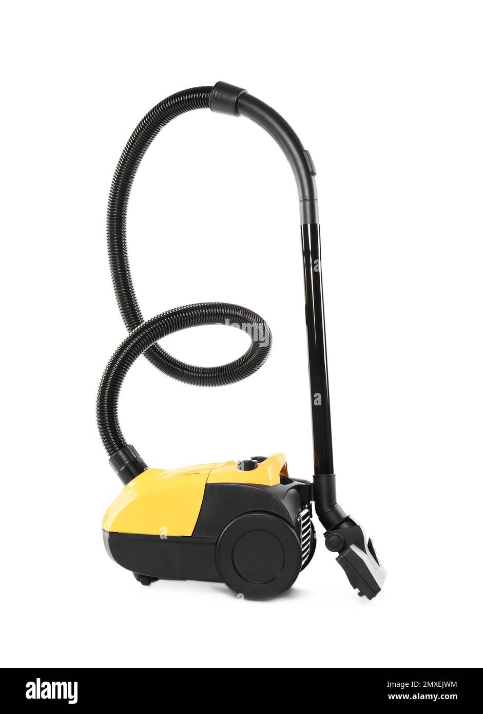 Modern yellow vacuum cleaner isolated on white Stock Photo - Alamy