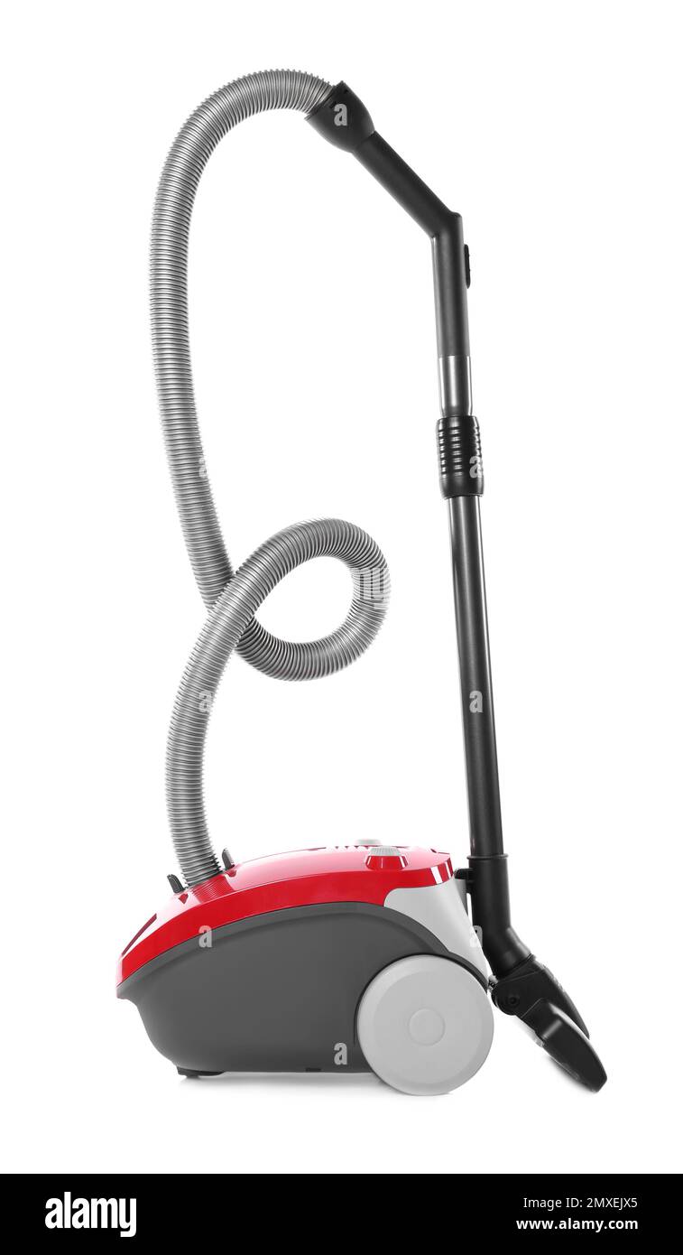 Modern red vacuum cleaner isolated on white Stock Photo - Alamy