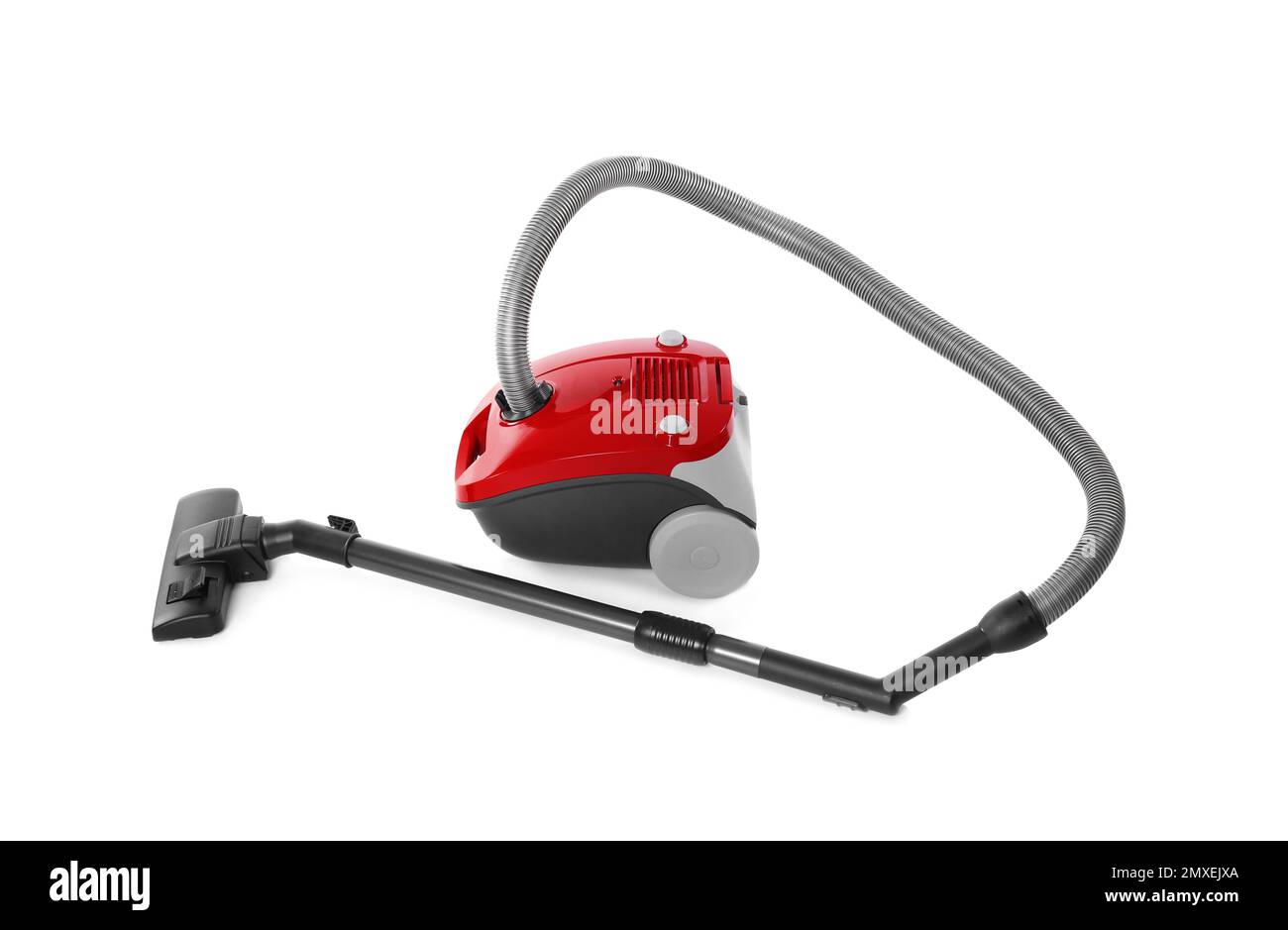 Modern red vacuum cleaner isolated on white Stock Photo - Alamy