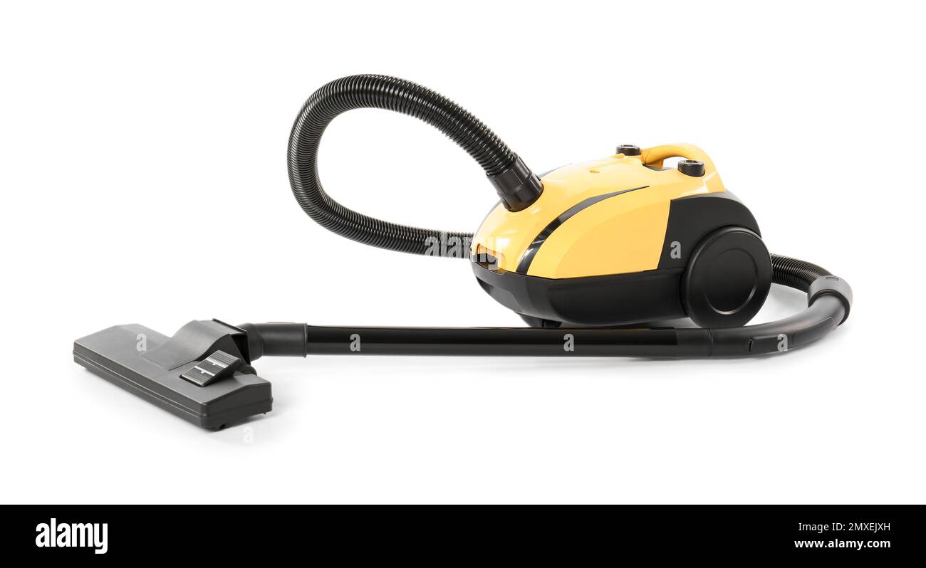 Modern yellow vacuum cleaner isolated on white Stock Photo - Alamy