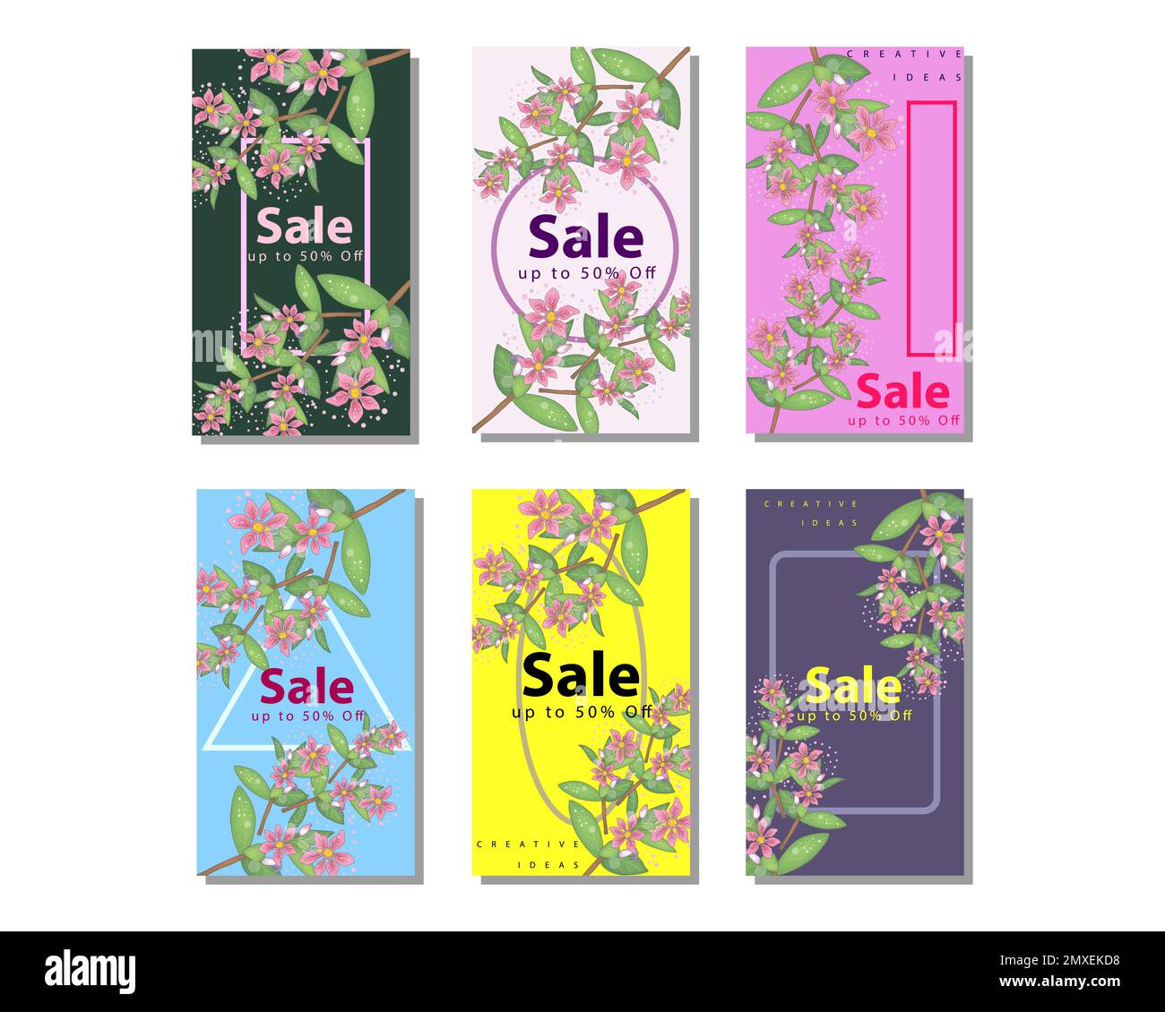 A set of packaging templates with floral texture for luxury products ...