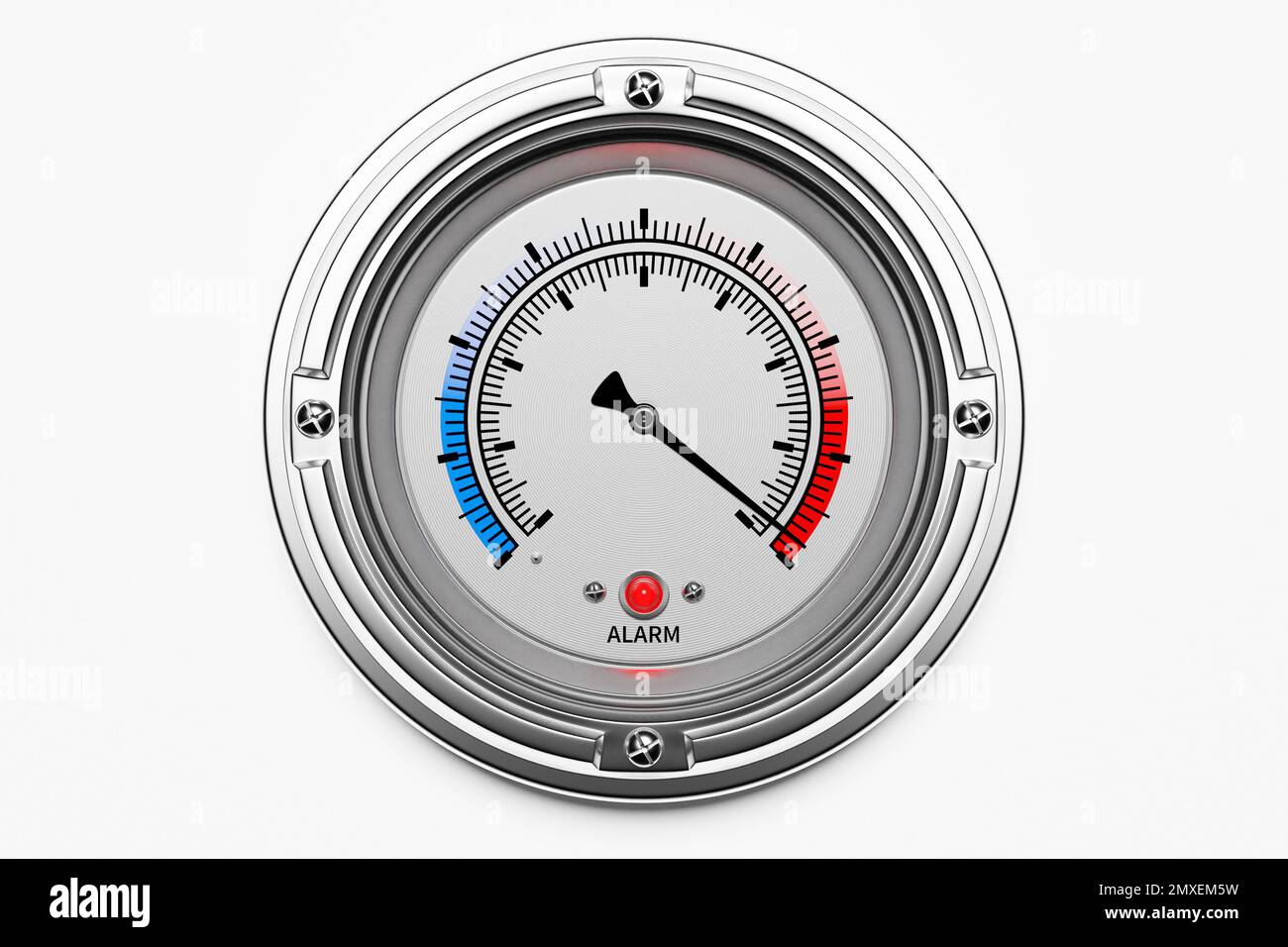 Round gauge with metal frame and alarm indicator. Different indication ...
