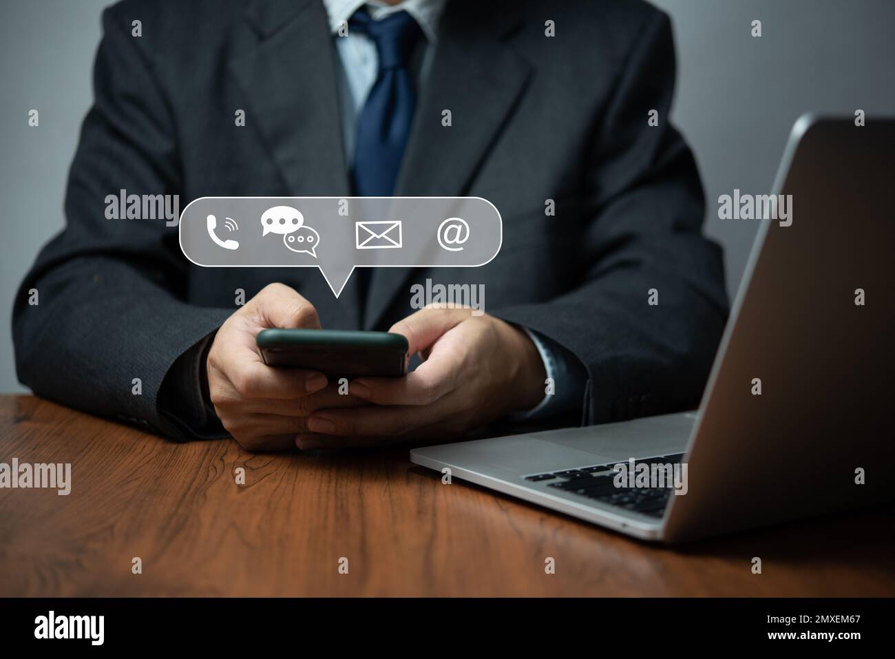 Businessperson using smartphone device to contact Information.business ...