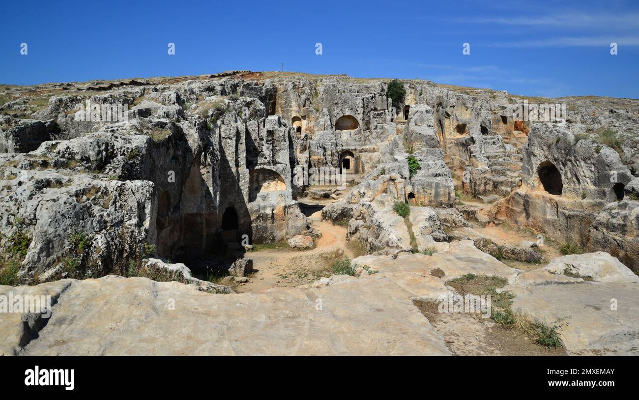 The Pirin Ancient city with a blue sky in the background, in Turkey ...