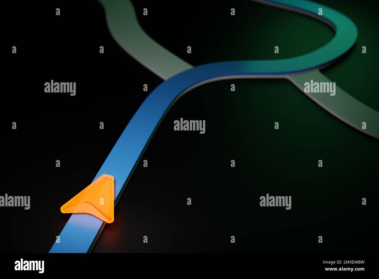 3d illustration of a directional trajectory icon with navigation neon ...