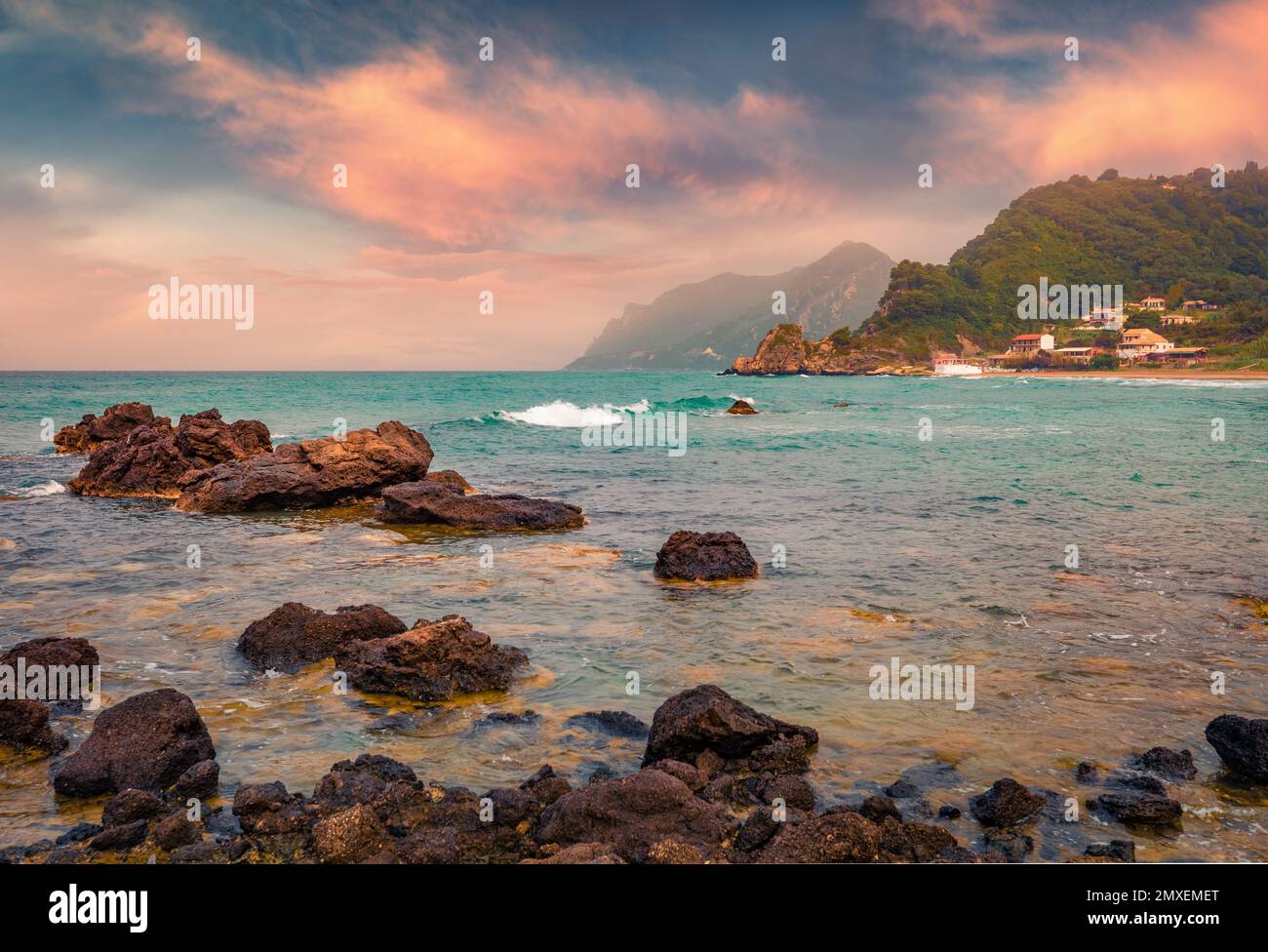 Amazing spring view of Pelekas beach. Wonderful morning seascape of ...