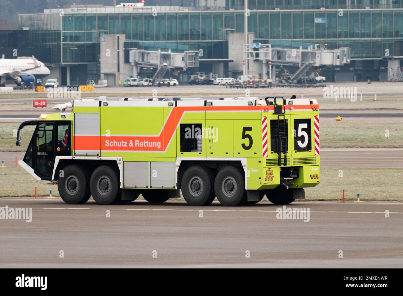 Zurich, Switzerland, January 20, 2023 Fire fighter truck is driving ...