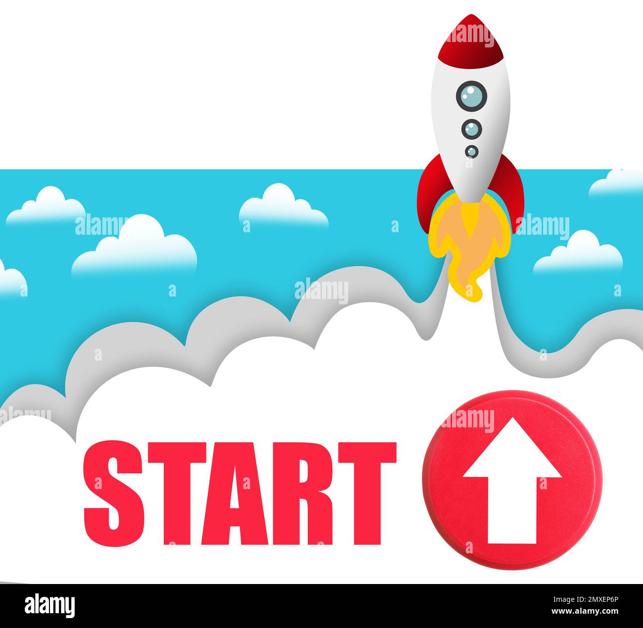Illustration of rocket, arrow and word START Stock Photo - Alamy