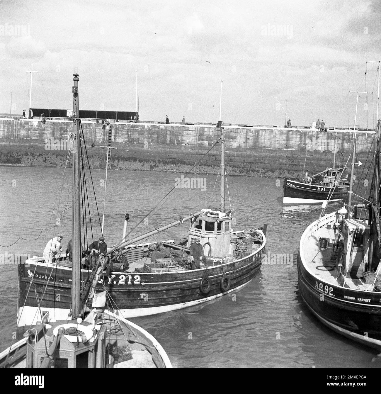 1950s, historical, small fishing boats, Bridlington, East Yorkshire ...