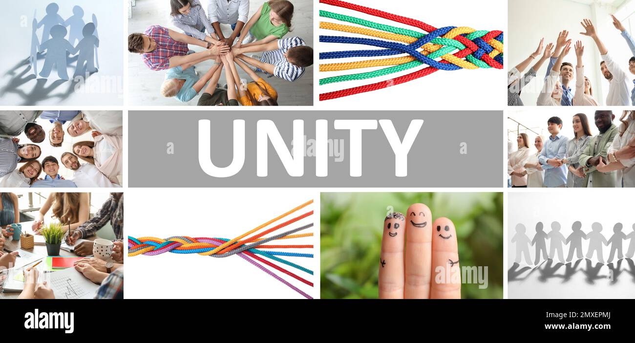 Collage with different photos, banner design. Concept of unity and ...
