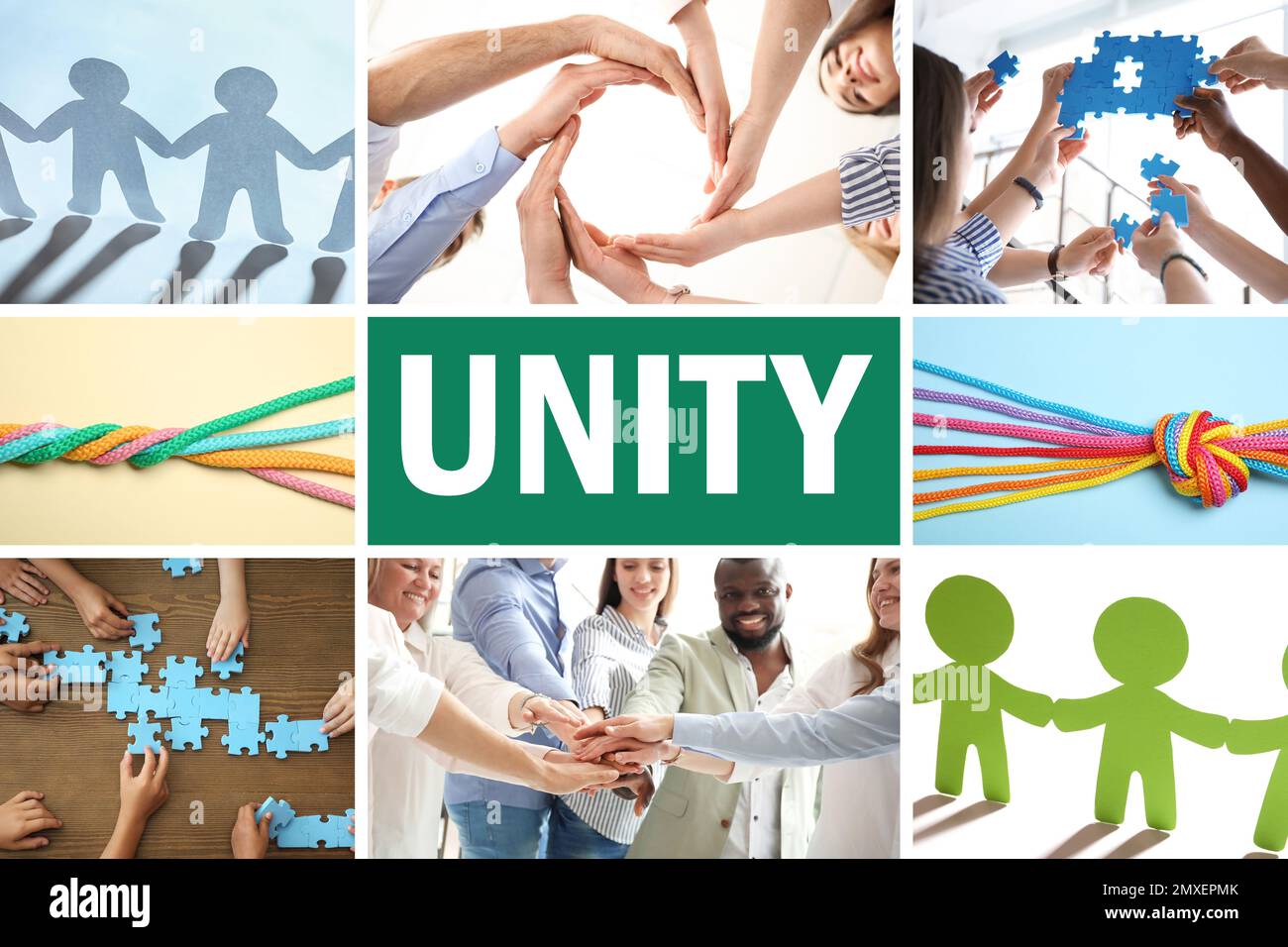 Collage with different photos. Concept of unity and support Stock Photo ...