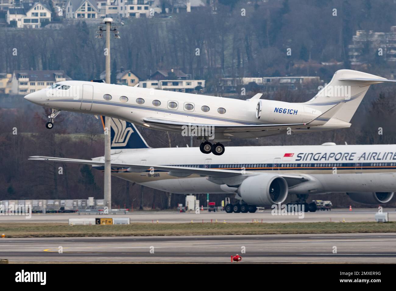 Zurich, Switzerland, January 20, 2023 Gulfstream G650-ER taking off ...