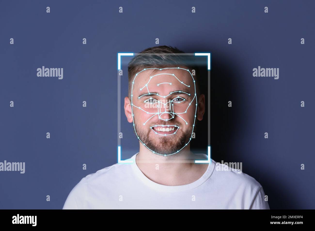 Facial Recognition System Young Man With Scanner Frame And Digital