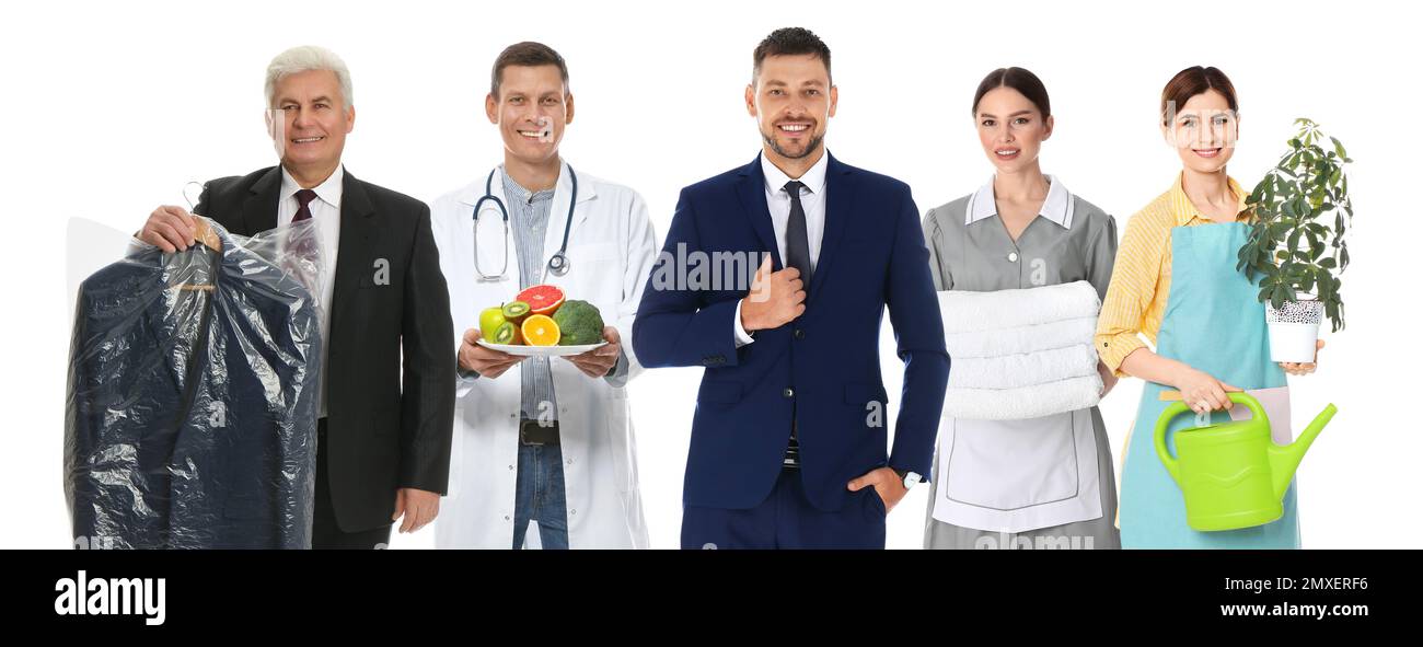Career choice. People of different professions on white background ...