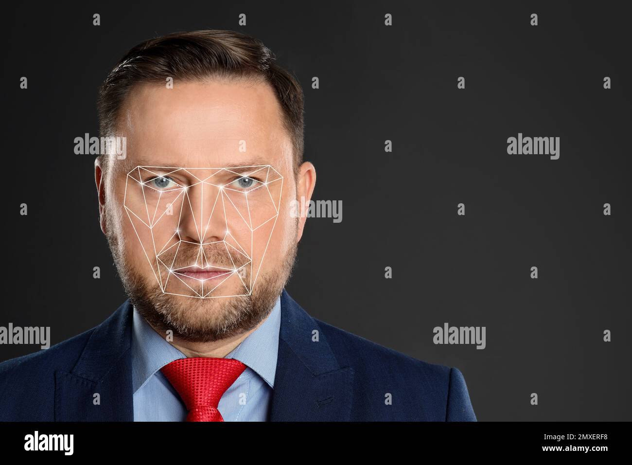 Facial recognition system. Businessman with digital biometric grid on ...