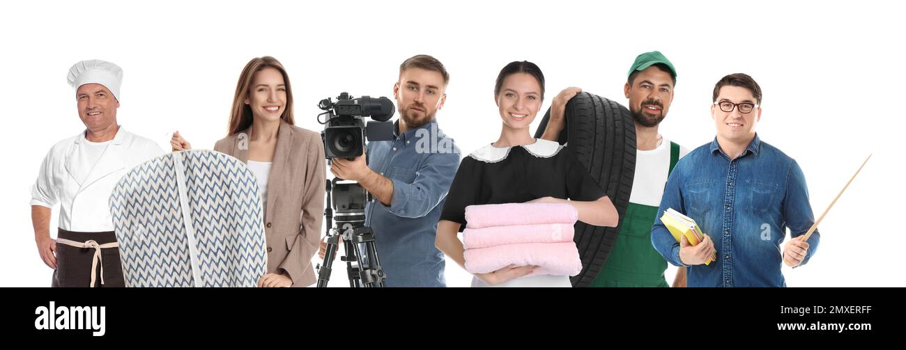 Career choice. People of different professions on white background ...