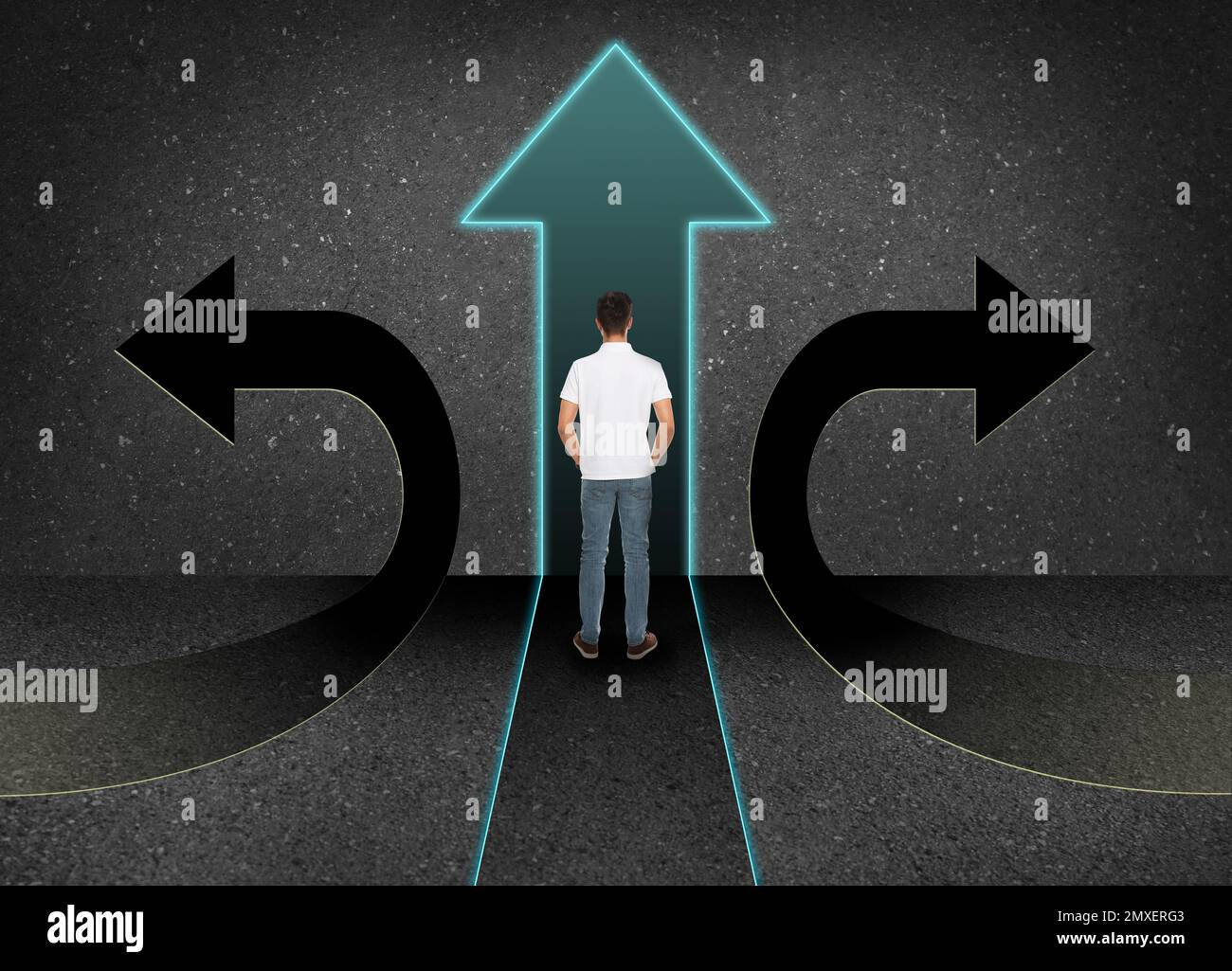 Man standing at crossroads. Concept of choice between different ways ...