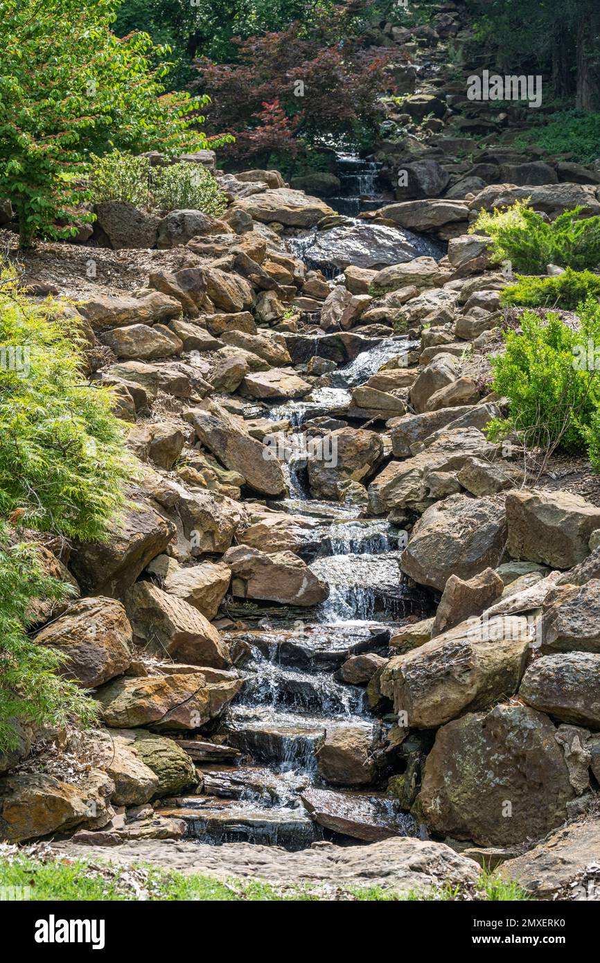 Scenic waterfall at Honor Heights Park in Muskogee, Oklahoma. (USA ...