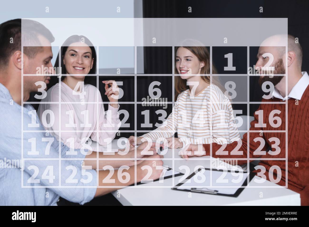 Calendar and people having business meeting in conference room Stock ...