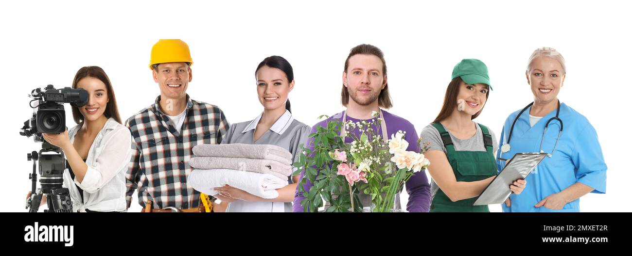 Career choice. People of different professions on white background ...