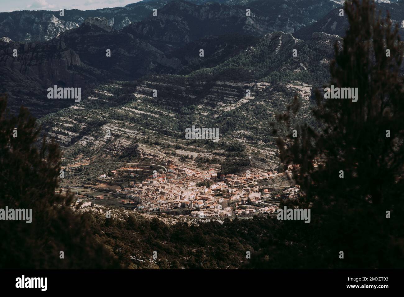 Views of Beceite village from the top of the mountain. Teruel province ...