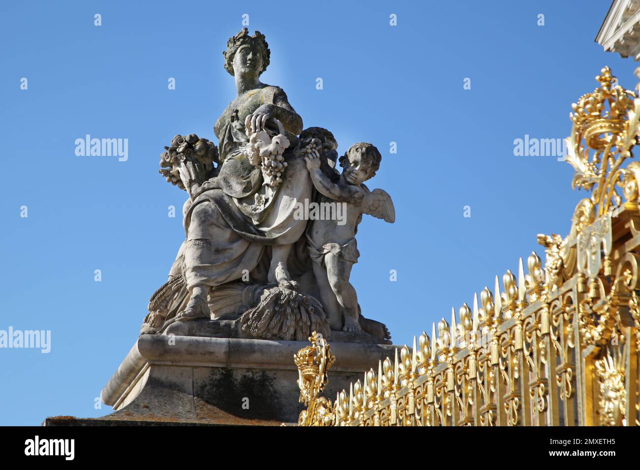 Ornate statues outside the Palace of Versailles, Paris, France Stock ...