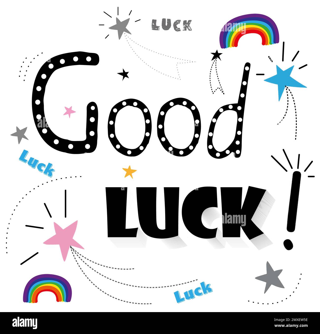Good luck wish. Creative card with text and illustrations Stock Photo ...