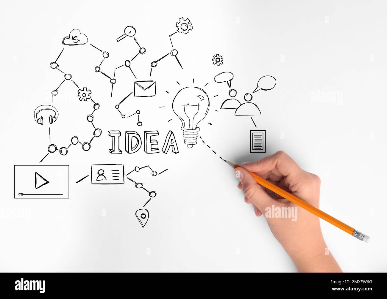 Woman drawing creative illustration, top view. Idea concept Stock Photo ...