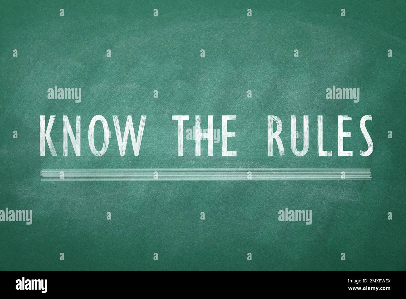 Phrase Know the rules on green chalkboard Stock Photo - Alamy