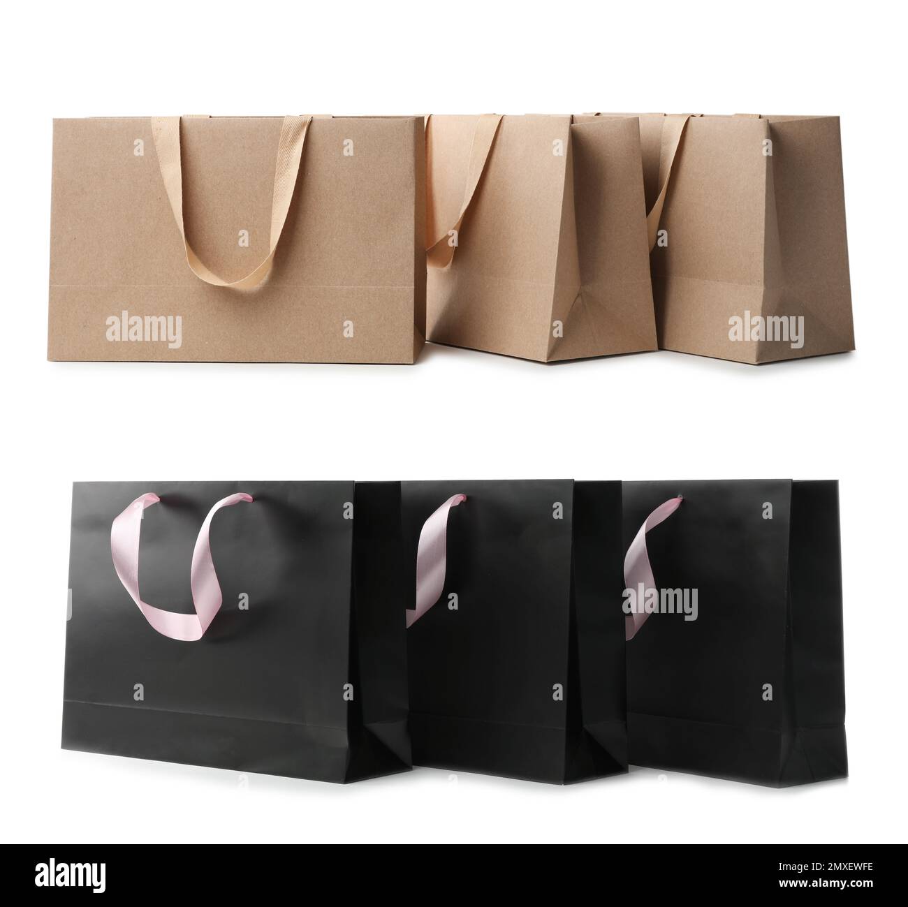 Set with different paper shopping bags on white background Stock Photo ...