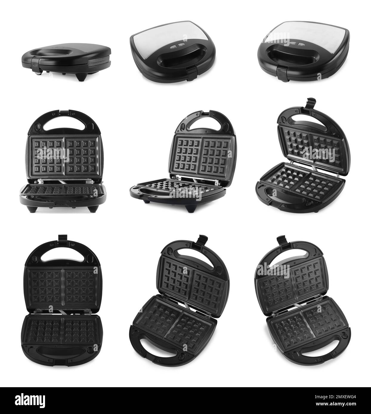 Set with modern electric waffle makers on white background Stock Photo ...
