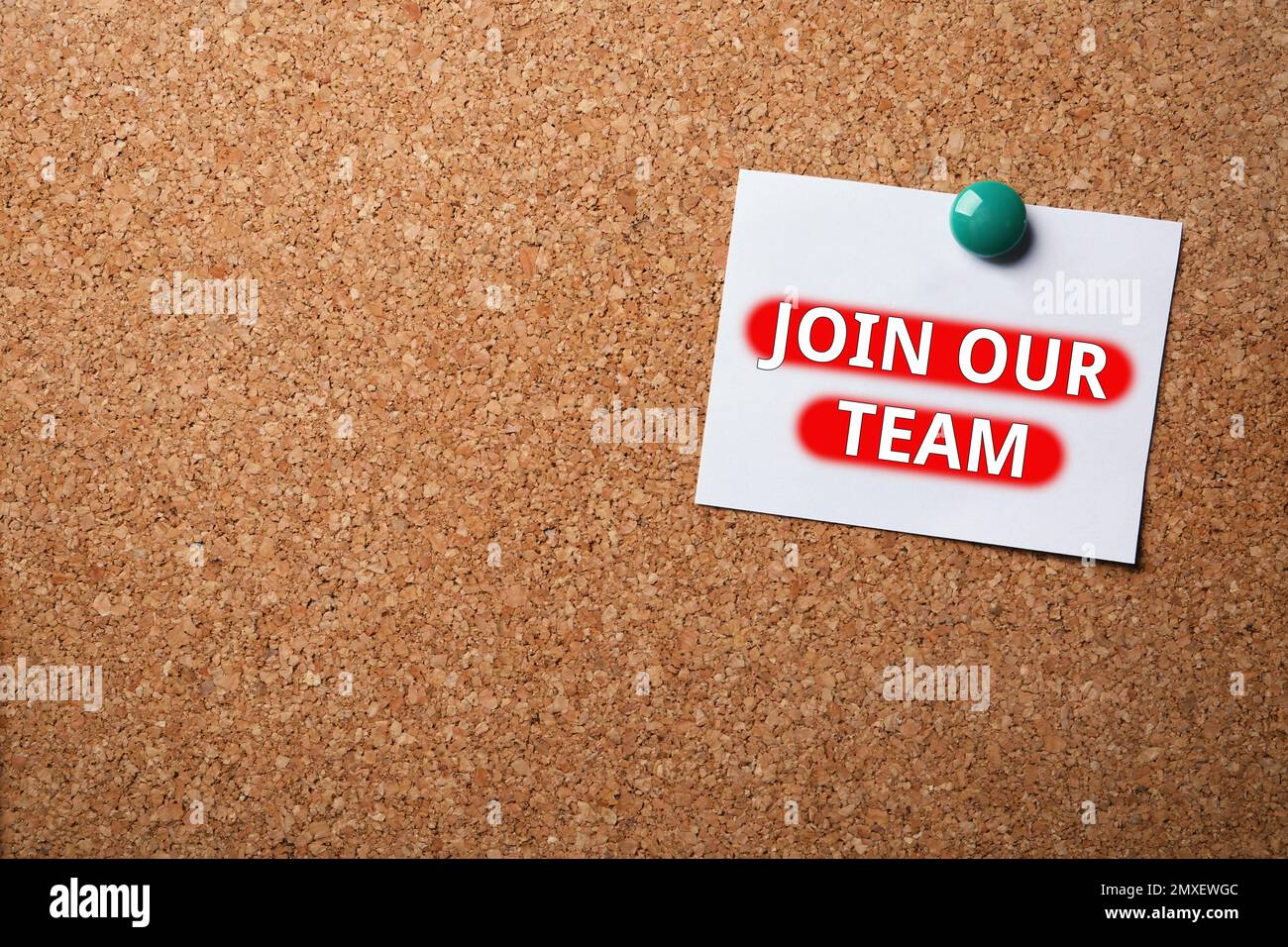Paper note with phrase Join our team pinned to cork surface Stock Photo ...