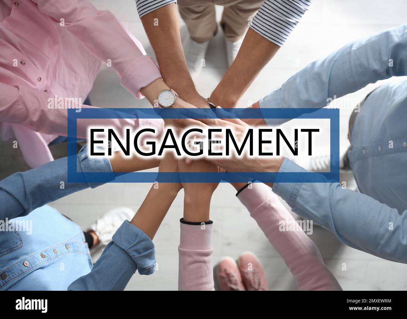 Engagement concept. People holding hands together, top view Stock Photo ...