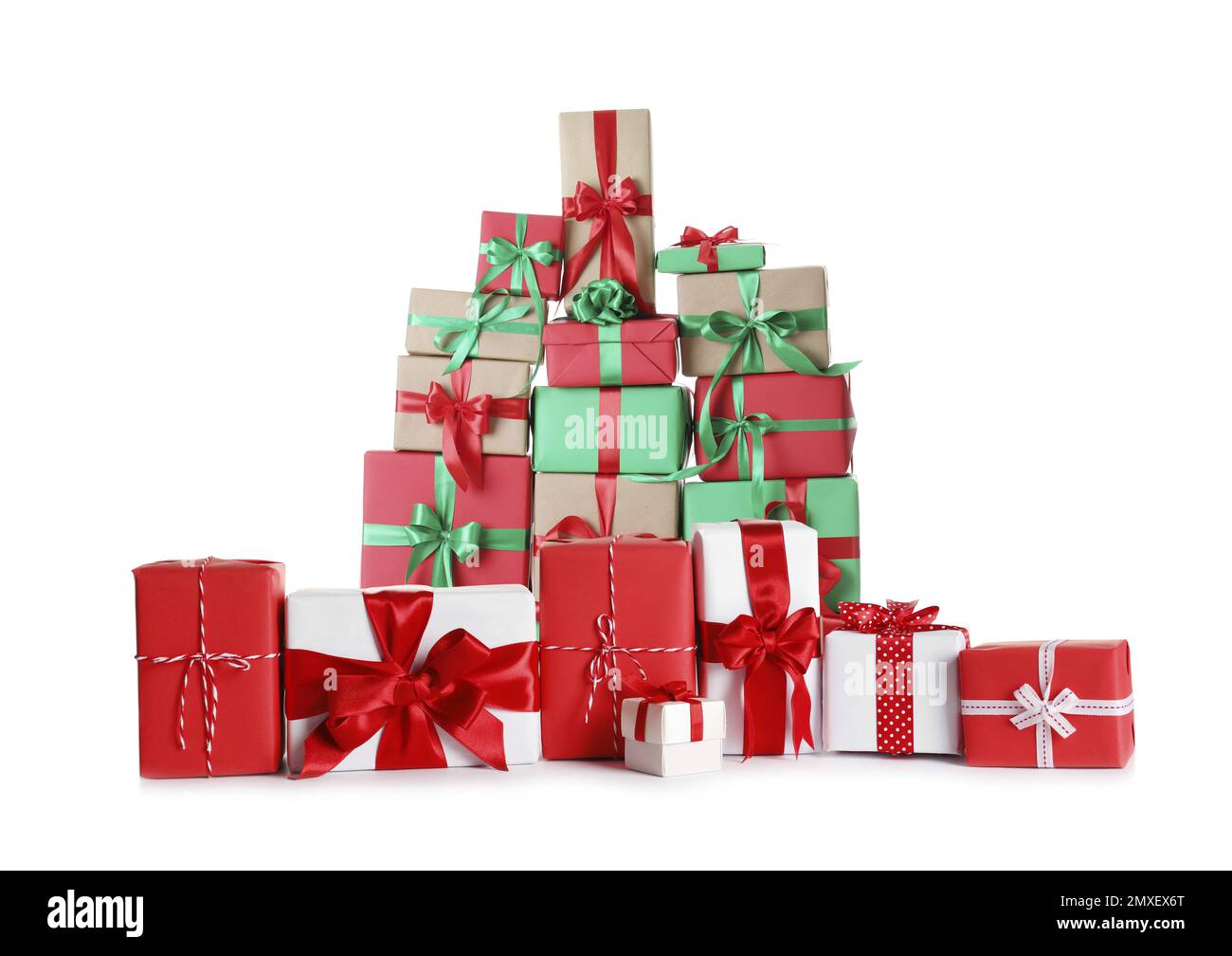 Many different Christmas gift boxes on white background Stock Photo - Alamy