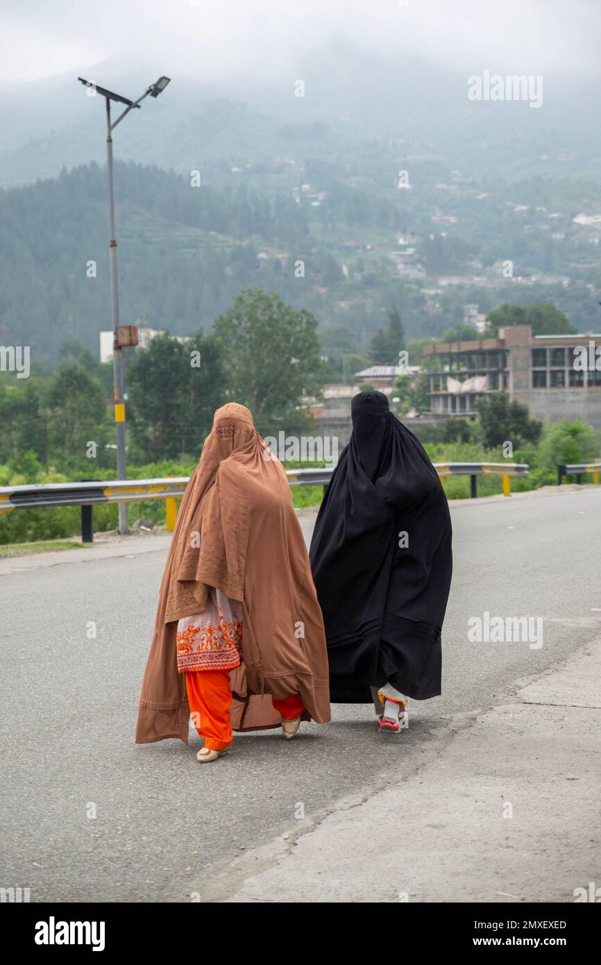 Two Pakistani woman wearing burqa, Swat Valley, Pakistan Stock Photo ...