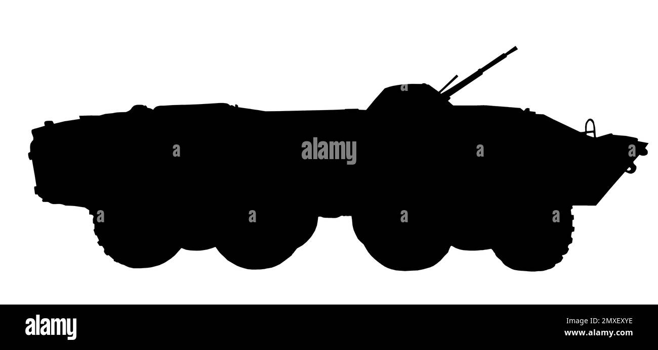 Silhouette of armored fighting vehicle isolated on white, banner design. Military machinery ...