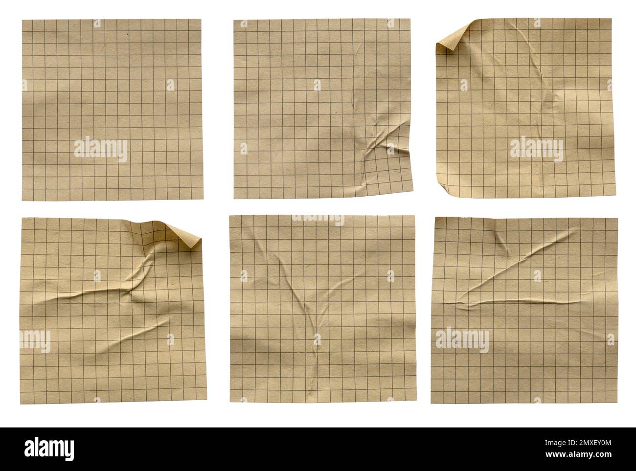 Small square grid pattern memo size brown paper collection crumpled ...