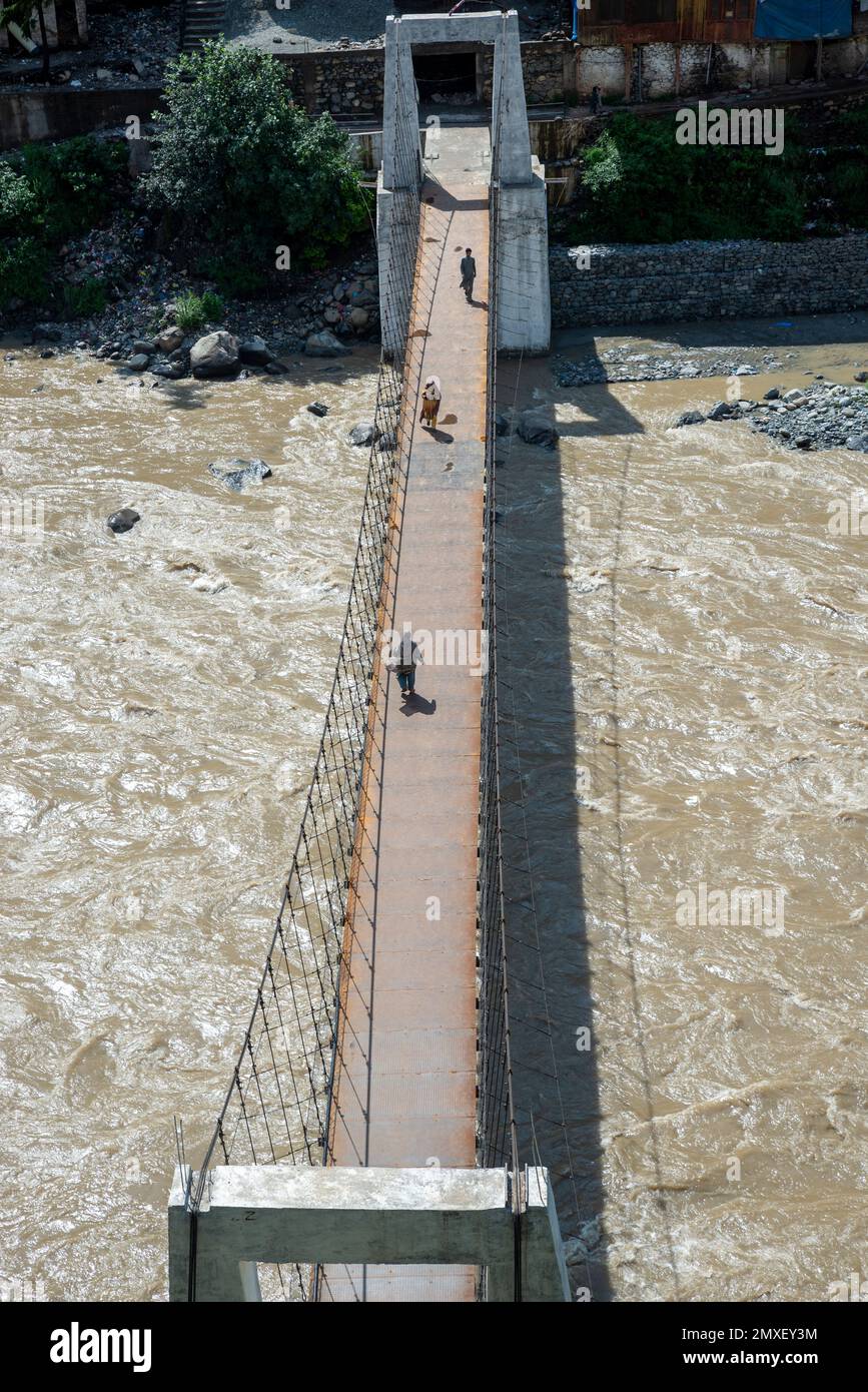 Suspension bridge in Mankar village, Swat Valley, Pakistan Stock Photo ...