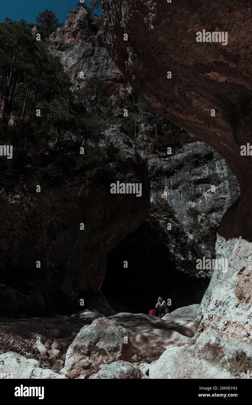 Beceite, Spain-September 16, 2017: People make mountaineering in the ...